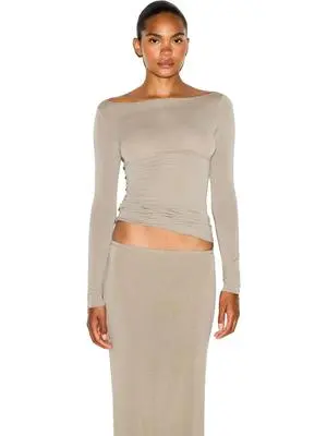 SKIMS Sheer Modal Long Sleeve Boatneck Top - Dune