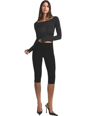 SKIMS Sheer Modal Long Sleeve Boatneck Top - Onyx