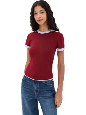 STATE & LAKE Ringer Track Tee Burgundy/white/light Blue
