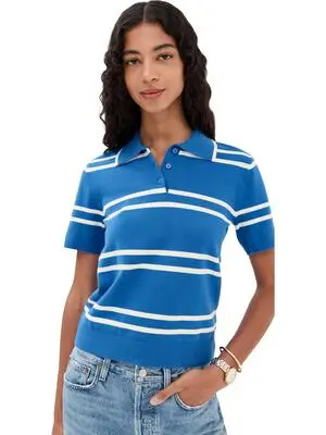 STATE & LAKE Striped Knit Polo - Cobalt/white