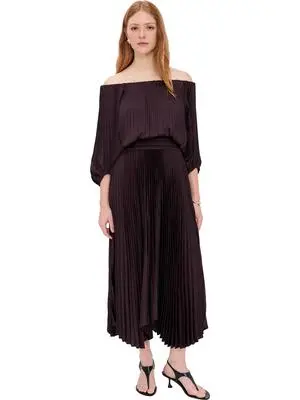 A.L.C. A.L.C. Sienna Pleated Midi Dress Deep Plum