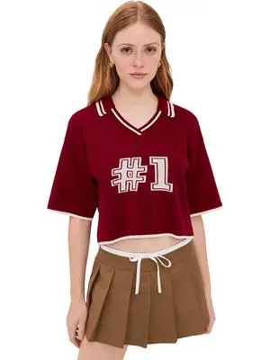 STATE & LAKE V-neck Varsity Jersey - Burgundy/white