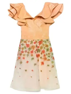 GEMY MAALOUF Leaf-embellished Ruffled Dress - Orange