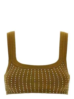 Attico Rhinestone-embellished Ribbed Top - Brown