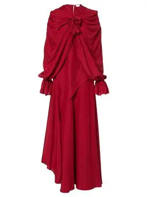 Alexander McQueen Draped Floral-appliqué Silk Gown - Burgundy