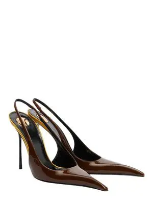 Saint Laurent Amalia 110 Patent Leather Slingback Pumps Brown
