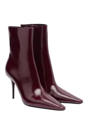 Saint Laurent Ashley 90 Leather Ankle Boots - Burgundy
