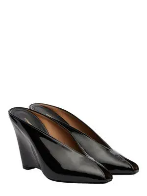FERRAGAMO Alicia 95 Patent Leather Wedge Mules - Black