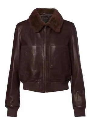 NILI LOTAN Shearling Trimmed Leather Jacket - Brown