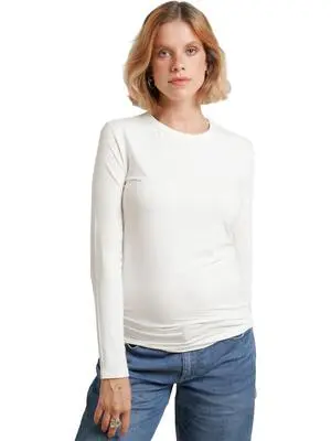 NOM MATERNITY Liv Long Sleeve Maternity Crew Neck Tee - White