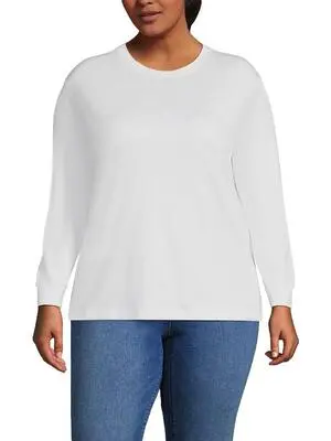 LANDS' END Cotton Long-sleeve Crewneck - White
