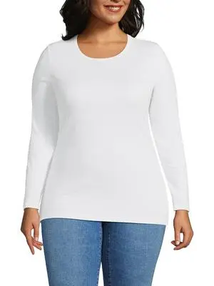 LANDS' END Cotton Rib Knit T-Shirt White
