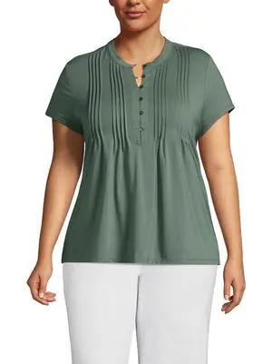 LANDS' END Lightweight Jersey Pintuck Blouse - Lily Pad Green