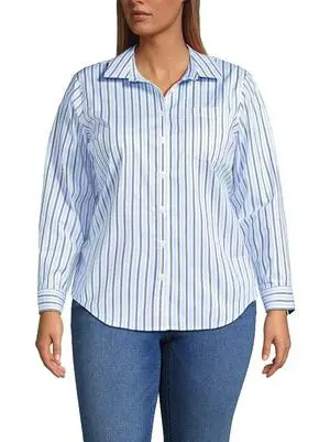 LANDS' END Cooling Button-front Shirt - Navy/blue Sky Double Stripe