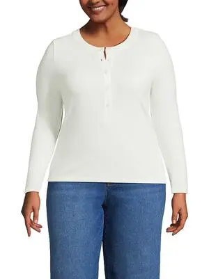 LANDS' END Drapey Rib Skimming Long Sleeve Henley - Ivory