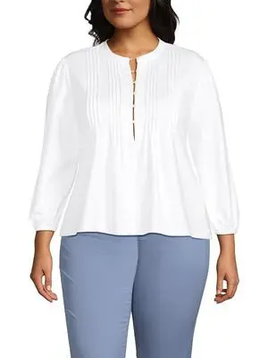 LANDS' END Lightweight Jersey Pintuck Top - White