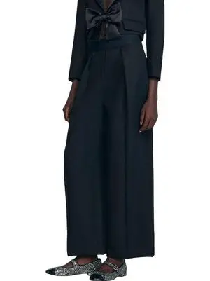 Sandro Wide-leg Wool Trousers - Black