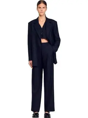 Sandro Striped Rhinestone Suit Jacket - Navy Blue