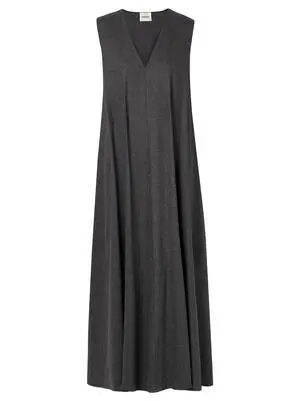 Khaite Syd Pleated Wool Midi Dress - Gray