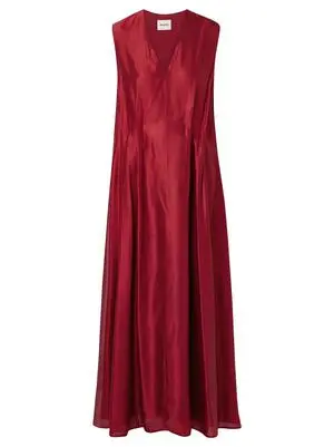 Khaite Syd Pleated Satin-twill Midi Dress - Red