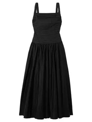 Aje Star Pleated Cotton Midi Dress Black