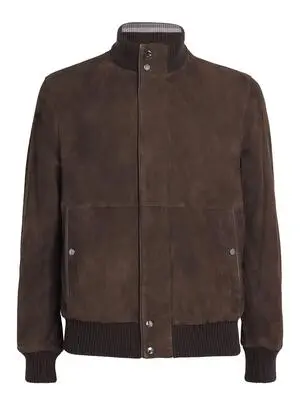 Paul & Shark Aqualeather Suede Bomber Jacket - Brown