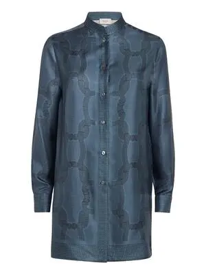 Agnona Printed Silk Tunic Shirt - Blue