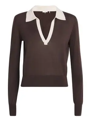 FRAME Cashmere-silk Two-tone Polo Sweater - Brown