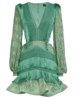 PatBO Samba Fringe-trim Crochet Mini Dress - Green