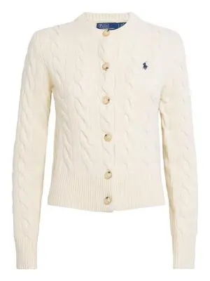 Polo Ralph Lauren Wool-Cashmere Cable Knit Cardigan White