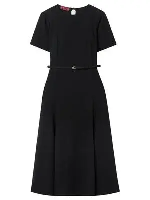 Gucci Belted Crepe Midi Dress - Black