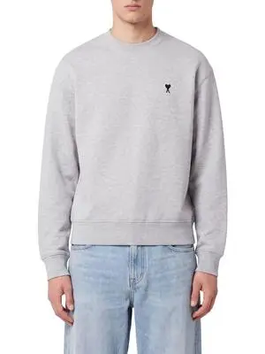 AMI Paris Cotton Crewneck Sweatshirt With Logo - Grey 1