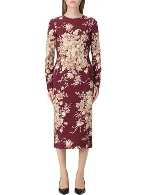 Dolce & Gabbana Floral Print Long Sleeve Midi Dress - Red