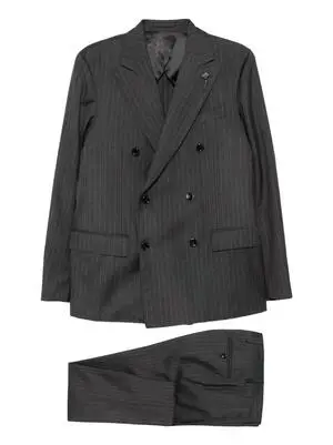 LARDINI Pinstripe Double-breasted Suit - Grey