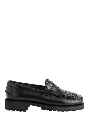 Max Mara Penny Studded Leather Loafers - Black