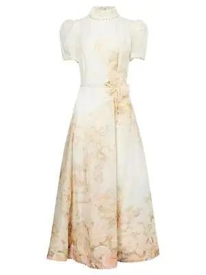 Zimmermann Memento Picnic Linen And Silk Midi Dress - Rose Arbor