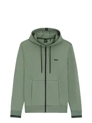BOSS Branded Zip-up Stretch-jersey Hoody - Open Green