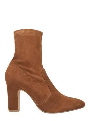 DUNE Heeled Suede Ankle Boots - Dark Tan Suede