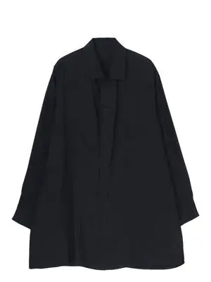 YOHJI YAMAMOTO POUR HOMME Open Collar Pleated Blouse - Black