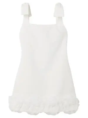 SELF-PORTRAIT Bow-detailed Lace-trimmed Crepe Mini Dress - White