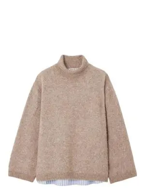 Sea Checked Cotton-blend Trimmed Knitted Turtleneck Sweater - Brown