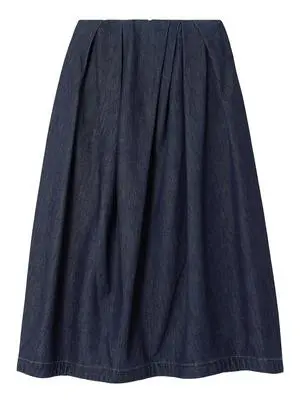 Dries Van Noten Gathered Denim Midi Skirt Blue