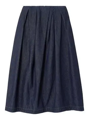 Dries Van Noten Gathered Denim Midi Skirt Dark Denim