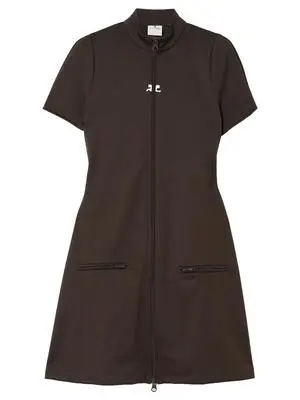 COURREGES Interlock Appliquéd Jersey Mini Dress - Brown
