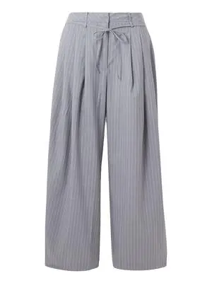 DEIJI STUDIOS Belted Striped Wool Straight-leg Pants - Gray