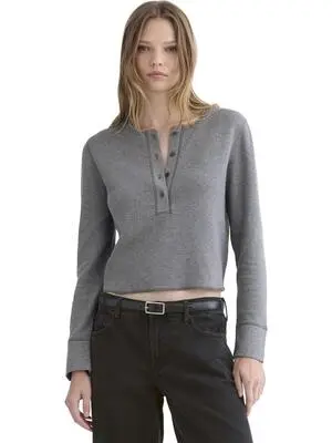 Everlane Boxy Henley Waffle Cotton Sweater Heathered Charcoal