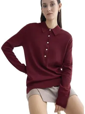 Everlane Cotton-merino Oversized Polo Sweater - Deep Red