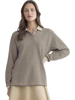 Everlane Oversized Pique Polo T-shirt - Dusty Beige/deep Plum Stripe