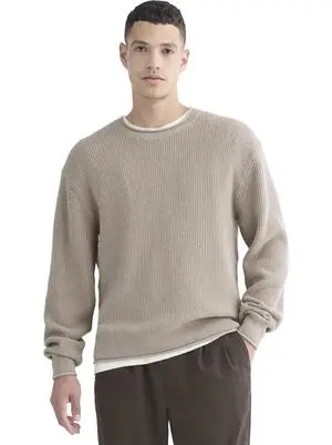 Everlane Waffle Rollneck Crew Neck Sweater - Heathered Oatmeal