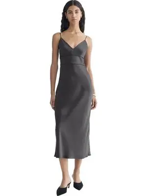 Everlane Bias Cut Silk Charmeuse Slip Dress - Graphite
